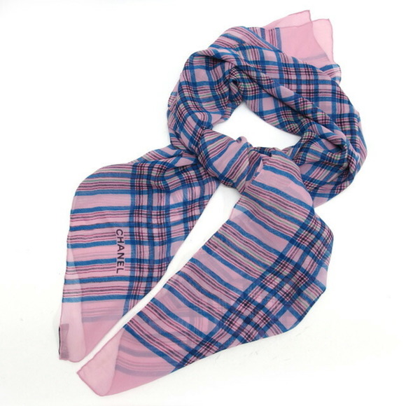 CHANEL | Accessories | Chanel Check Pattern Chiffon Large Stole Pink ...